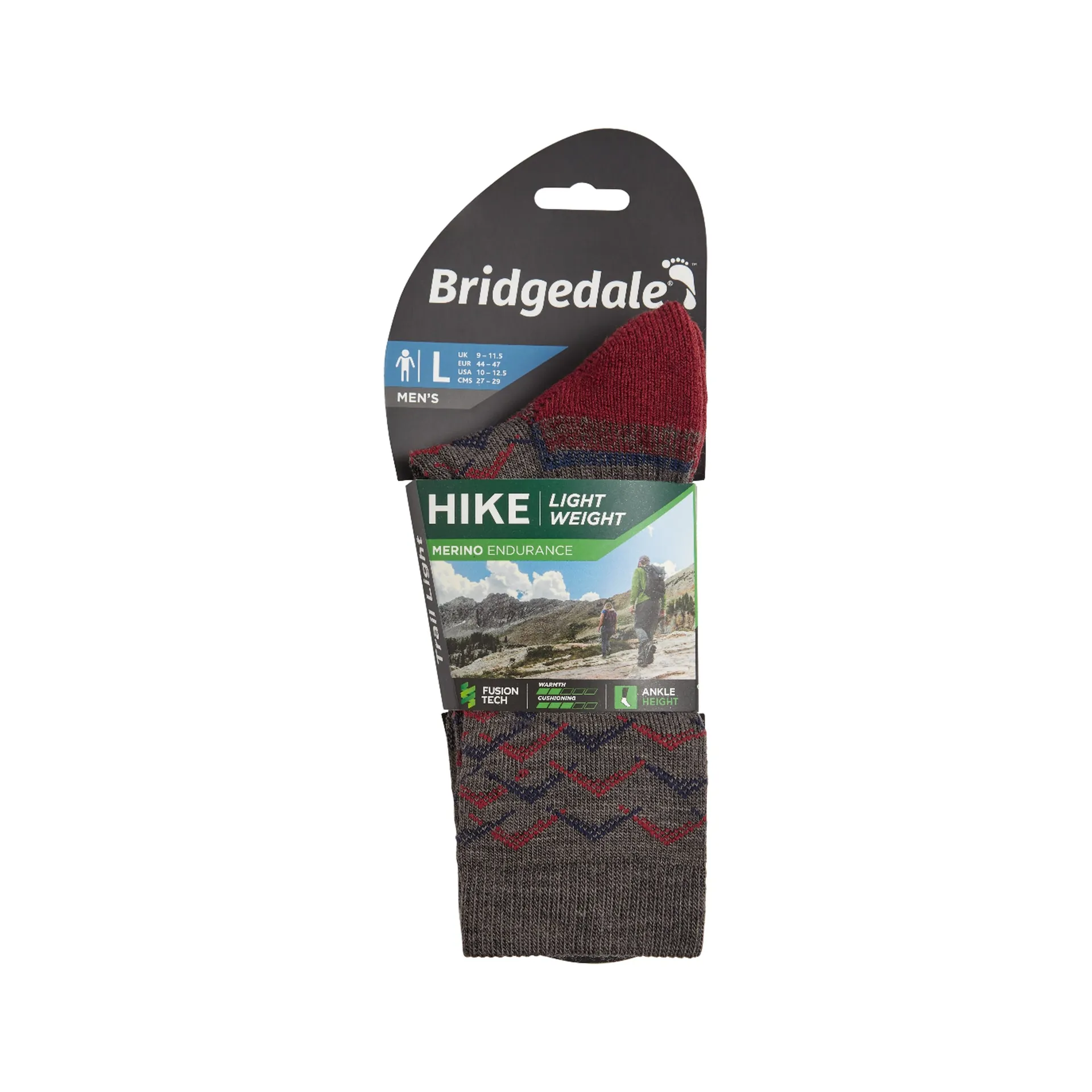 Bridgedale Hike Lightweight Merino Performance 3/4 Crew Pattern Mens ...